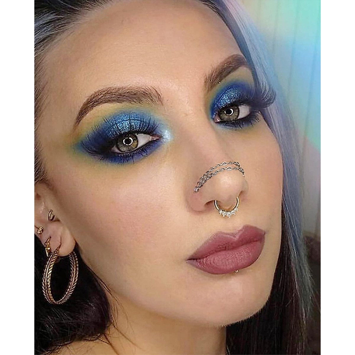 Akeoqi 28Pcs Nose Stud Nose Chain Screw Straight L Shape Nose Stud Chain Nose Stud Nostril Piercing Body Jewelry for Women Men 20G Set 2mm 2.5mm 3mm CZ Silver Tone