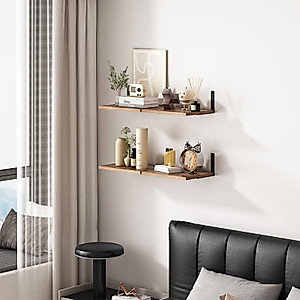 Inforth Floating Shelves for Wall Display, 12” Deep Wall Mounted Shelves for Living Room, Bedroom, Kitchen, Office Decor, Modern Hanging Bookshelf, Storage and Display Shelf Set (Rustic Brown)