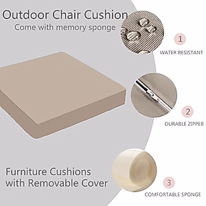 Sqodok Patio Chair Cushions 19 x 19 inch Waterproof Outdoor Cushions Fade Resistant Seat Cushions for Patio Furniture Patio Cushions Set of 2 for Garden Sofa Couch Chair, Tan