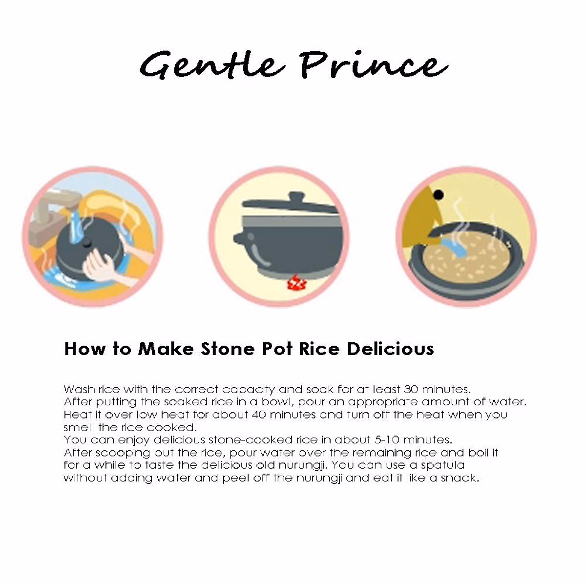 Gentle Prince Non-stic Traditional Stone Rice Cooker Cauldron Multi Cooker 18cm Nurungji,Crust of Overcooked Scorched Rice Korea for 2~3 people 7.1inch x 7.1inchx 3.5 inch
