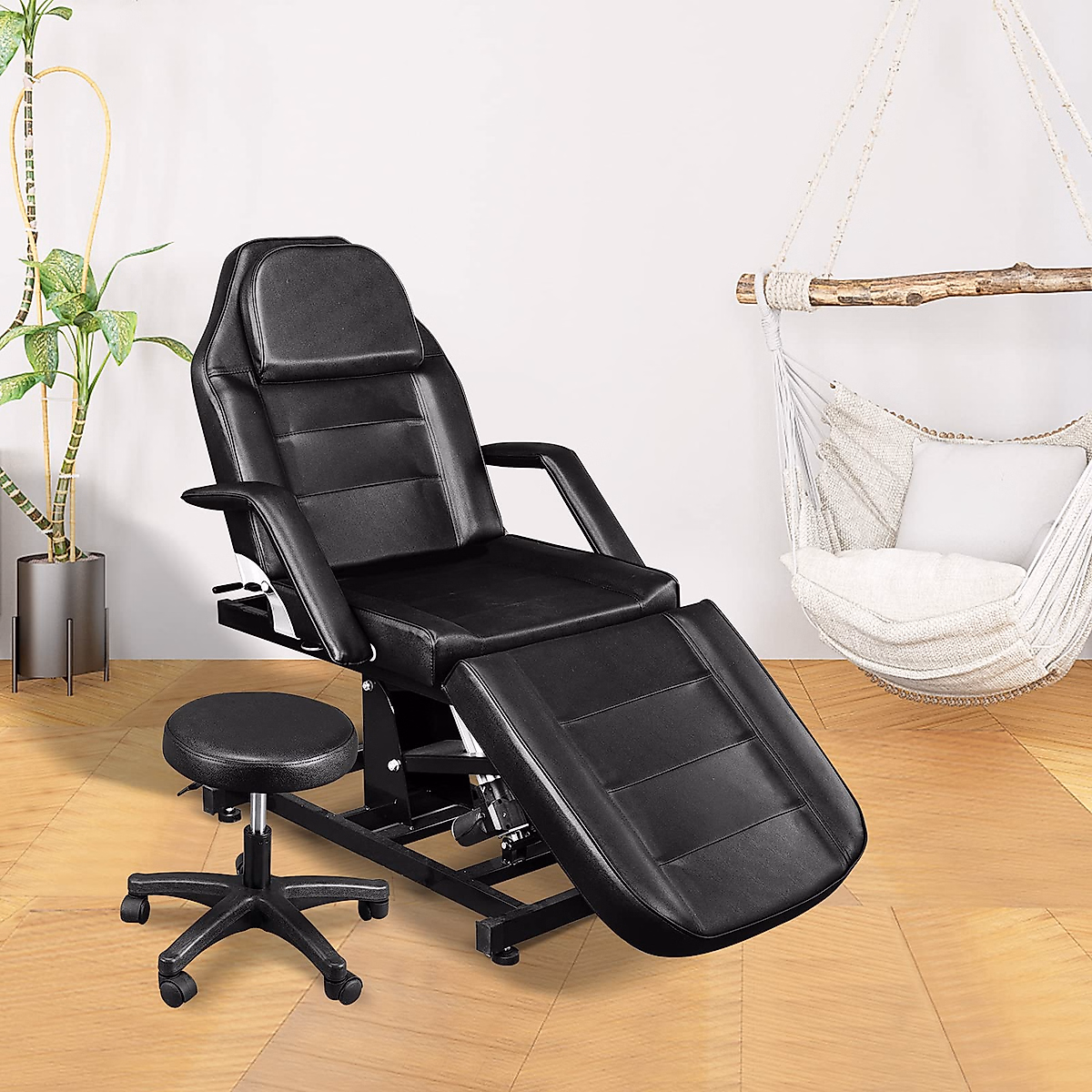 OmySalon Electric Height Adjustable Salon Tattoo Chair Esthetician Bed, Multi-Purpose Facial Bed Chair for Barber Spa Beauty Salon with Hydraulic Stool Equipment, Remote Control, Black