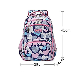 ETAISHOW Girls Heart-Print Backpack for School Elementary Kids School Bag Waterproof Bookbag Lightweight
