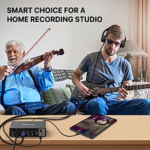 USB Audio Interface for PC, 2i2 Computer Audio Interface for Recording Music, Portable Interfaz de Audio Mixer for Studio Beginner Podcaster Guitarist (Audio Interface-Black)