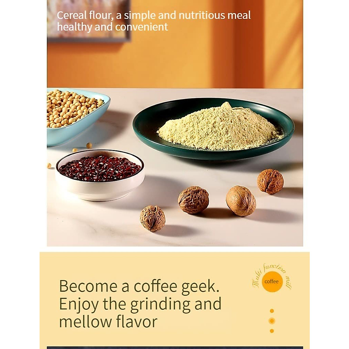 GTUOXIES Electric Grinding Miller, Portable Grain Grinder, Household Flour Miller, Fine Milling, Dry and Hard Grinding for Coffee, Spice, Pepper Beans and More, Stainless Steel Blades (Green)