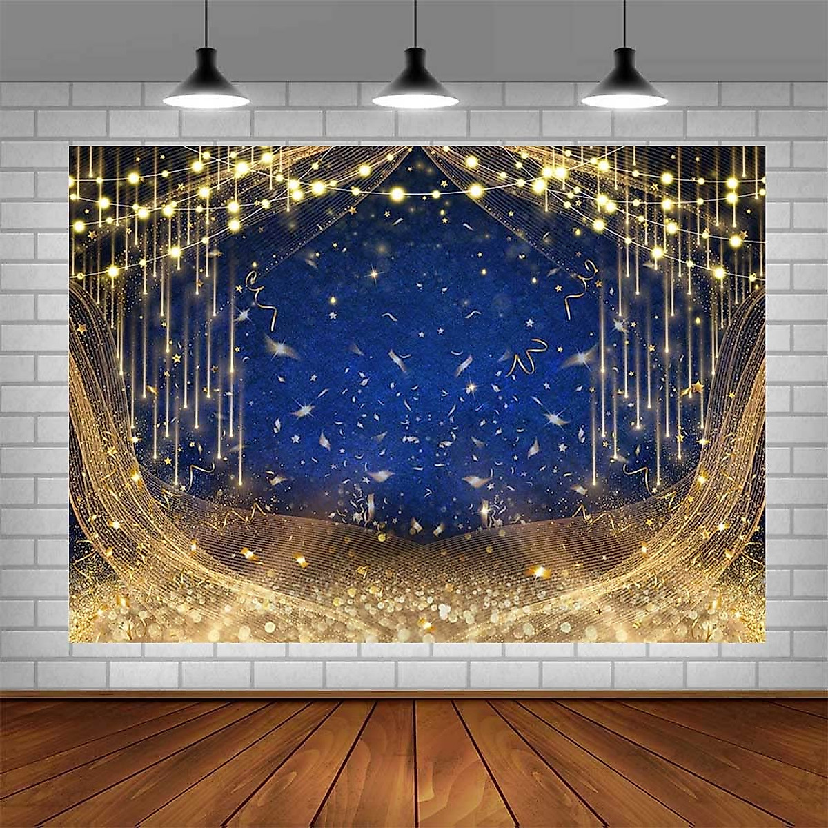 AIBIIN 7x5ft Royal Blue and Gold Party Photo Backdrop Gold Dripping Glitter Bridal Shower Photography Background Wedding Birthday Bachelorette Graduation Prom Party Decorations Banner