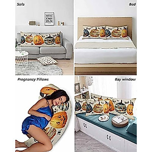 Edwiinsa Halloween Pillow Covers Standard Size Set of 2 Bed Pillow, Horror Orange Grey Pumpkin Bat Farmhouse Plush Soft Comfort for Hair/Skin Cooling Pillowcases with Envelop Closure 20''x26''