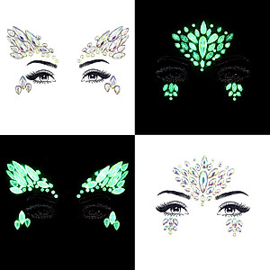 Noctilucent Face Gems Luminous makeup Temporary Tattoo Stickers Acrylic Crystal Glitter Stickers Face Jewels Rainbow Tears Rhinestone for Party, Rave Festival, Dress-up of ZLXIN(8 Pcs A Set)