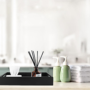 LANIAKEA 2PCS Toilet Tank Tray, Wooden Toilet Paper Storage Basket Tray, Decorative Organizer Box Wood Bathroom Vanity Tray for Perfume Makeup Counter, Black 15" x 6" x 2"