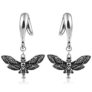 Maxbott Butterfly Stainless Steel Dangle Hooks Ear Plugs Hangers Ear Gauges 1 Pair Selling 2g 0g Piercing Body Jewelry (2G(6mm))