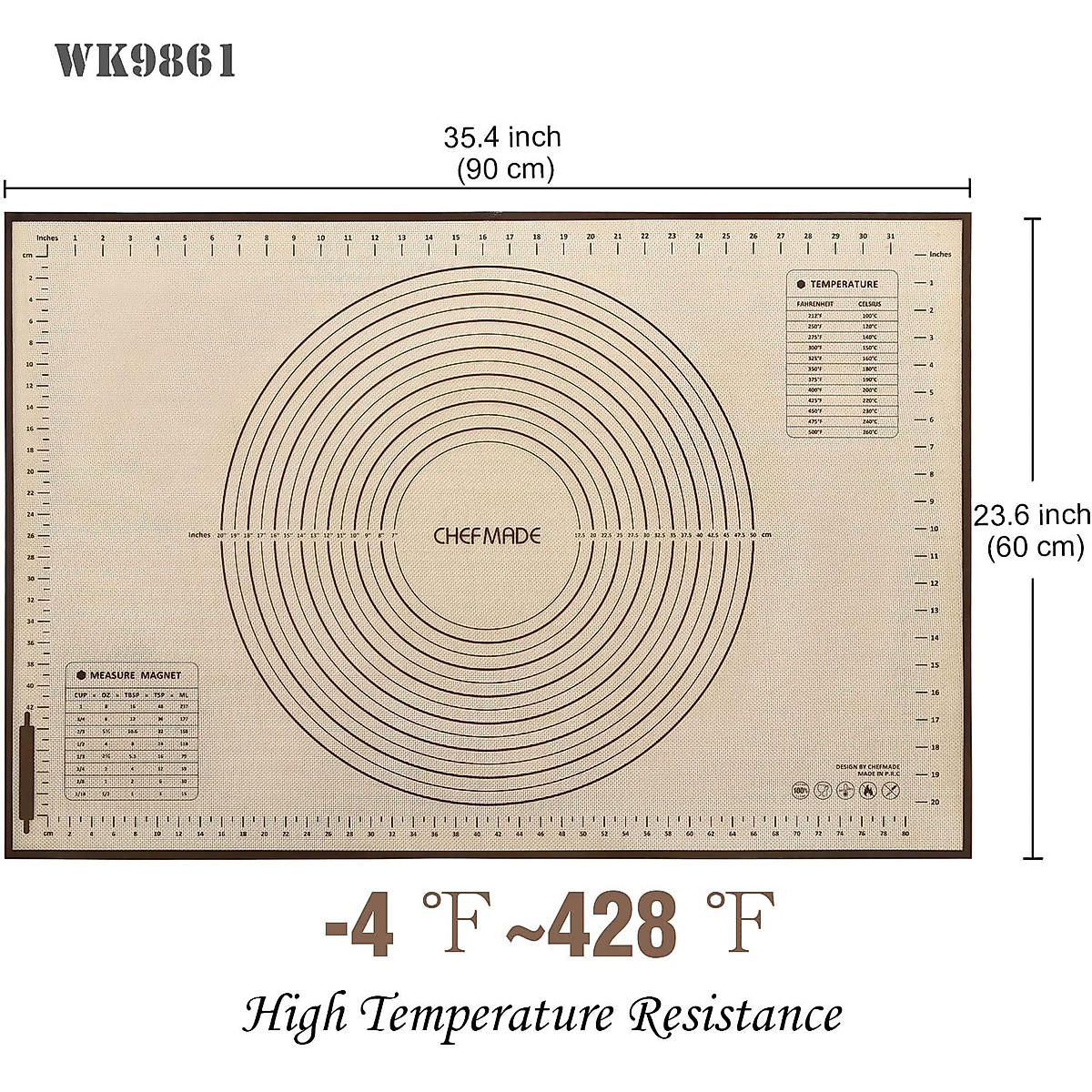 CHEFMADE Silicone Baking Mat, 36" x 24" Extra Thick Large Non-Stick Sheet Mat with Measurement | Non-Slip Reusable Food Grade Flexible Dishwasher Safe｜Making,Cookies,Macarons,Bread,Pastry and Pizza