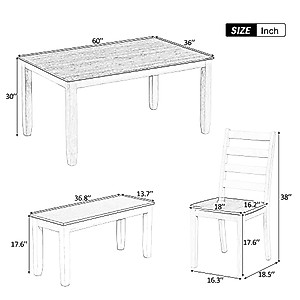 FIQHOME 6-Piece Room, Kitchen Set with Wood Dining Table,Bench and 4 Ergonomic Designed Chairs,Walnut + Cottage White