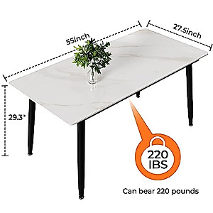 VVSmriti Modern Dining Table with Sintered Stone Table Top and Carbon Metal Base, 55/inch Rectangular White Kitchen Table, Fade Resistant, Scratch Resistant, Easy Assembly 55/inchx27.5/inchx29.3/inch