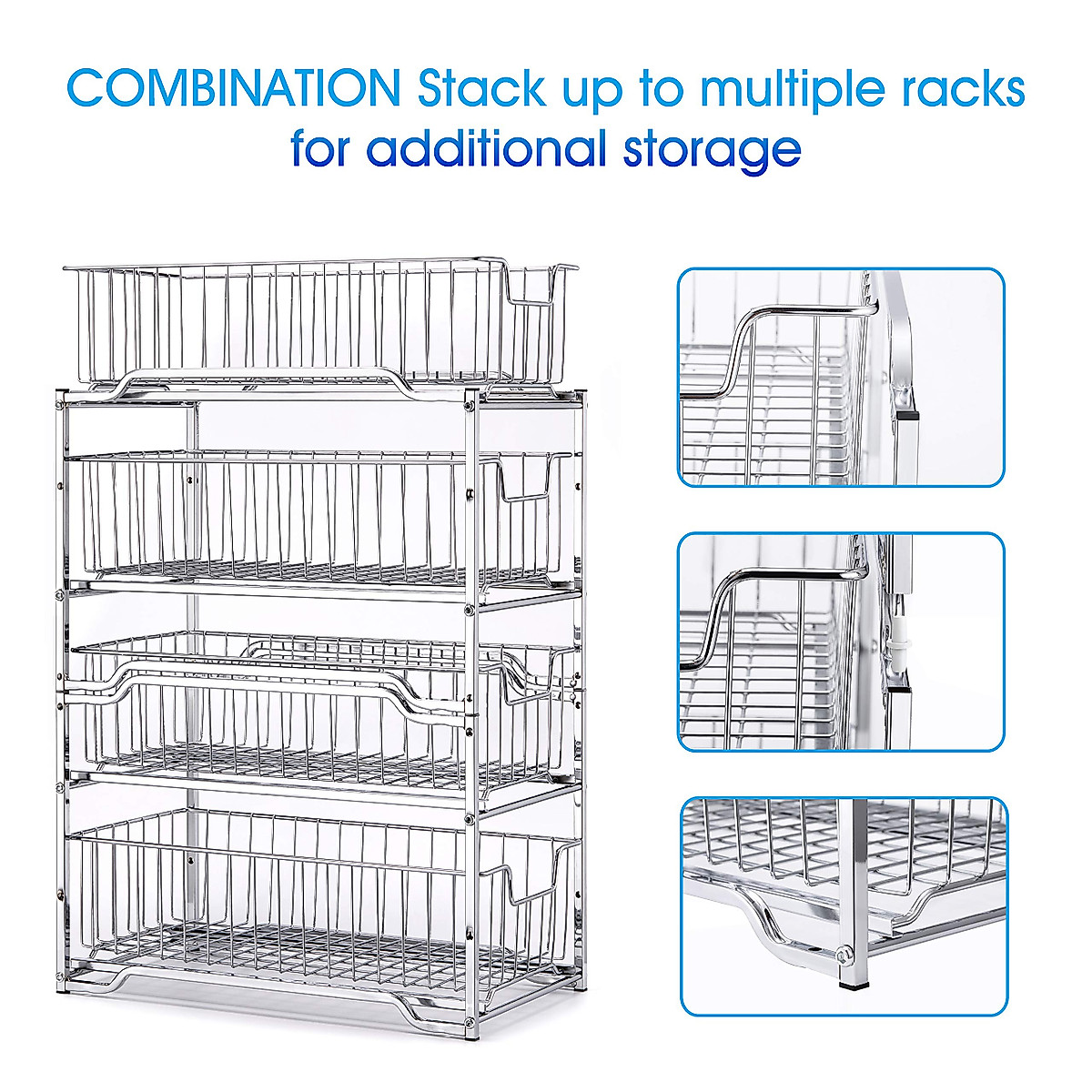 Simple Trending Stackable 2-Tier Under Sink Cabinet Organizer with Sliding Storage Drawer, Chrome