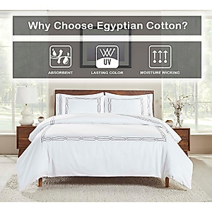 Superior Egyptian Cotton 1200 Thread Count Embroidered 3-Piece Duvet Cover Set, 1 Duvet Cover, 2 Pillow Shams, Bedding Essentials Decor, Soft Comforter Cover, King/California King, White-White
