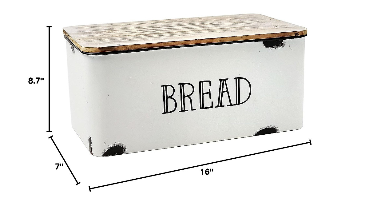 AVV Farmhouse Bread Box - Rustic White Kitchen Storage Solution