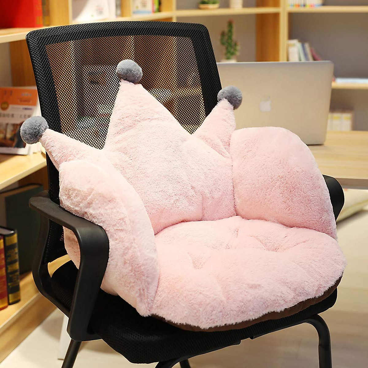 Chic Crown Design Seat Cushion Cozy Plush Chair Cushion Home Decor Thick Padded Warm Chair Pad Lumbar Support Backrest Pillow for Office Chair, Wheelchair