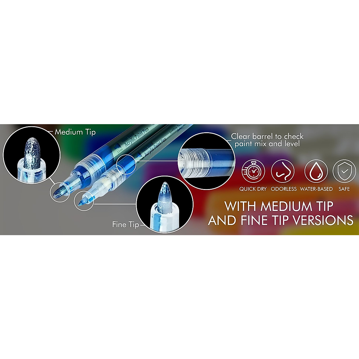 14 Pack Neon UV Fluorescent Acrylic Paint Pens, Double Pack of Both Extra Fine and Medium Tip Paint Markers, for Rock Painting, Mug, Ceramic, Glass, and More, Water Based Non-Toxic and No Odor