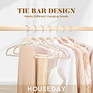 HOUSE DAY Velvet Hangers with Tie Bar 20 Pack Ivory, Clothes Hangers Non-Slip, Space Saving Felt Hangers for Pants, Coat, Suits, Shirt, Scarf, No Hanger Marks