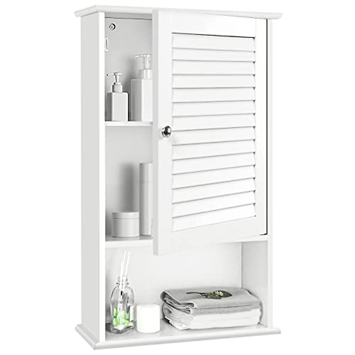 Tangkula Medicine Cabinet, Wall Mounted Bathroom Cabinet Single Door Wooden Bathroom Wall Cabinet with Adjustable Shelf