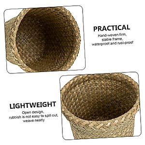 Hohopeti Woven Trash Can Bedroom Garbage Bin Rattan Straw Woven Waste Basket for Living Room Kitchen Bathroom Office Decorative Storage Container