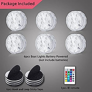 Shangyuan Boat Lights Wireless, Battery Powered Operated Marine Led Interior Light for Boat Deck Courtesy Light, for Fishing Pontoon Sailboat Kayak, Remote Control Multi Color Changing, RGB, 6PCS
