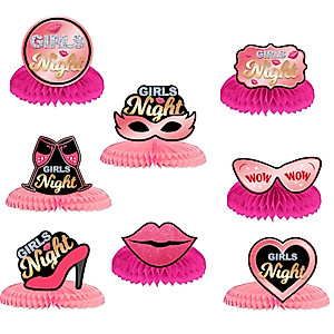 Girls Night Honeycomb Centerpieces Rose Gold Pink High Heels Champagne Lips Diamond Heart Theme Decor for Lady Girls Women Birthday Party Bridal Shower Bachelorette Night Out Hen Party Decorations