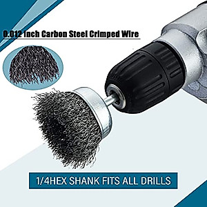 WENORA 5 Pack Wire Cup Brush for Drill, Wire Brush for Drill 1/4 Inch Hex Shank, 0.012 Inch Coarse Carbon Steel- 3 Inch Wire Brush Drill Attachments