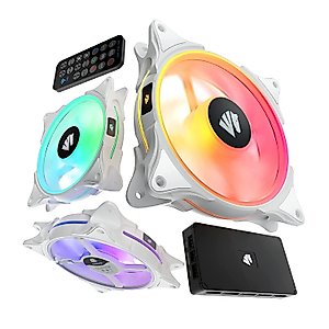 AsiaHorse FS-9002 Pro 120mm RGB Case Fan, 26 LED ARGB and Double LED Lingting Loops, 800-1800rpm Pwm Case Fan with 5V PWM Motherboard Sync/Analog Controller (3 Pack, White)