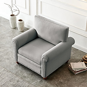 Harper & Bright Designs Accent Chair Sofa Chair Single Seat Chair with Wood Leg, Nails Decoration Linen Fabric Upholstery Armchair for Living Room, Bedroom, Small Space (Grey)