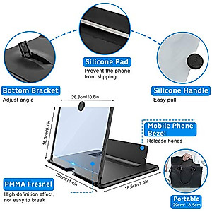 Screen Magnifier for Cell Phone, 14" 3D HD Mobile Phone Screen Amplifier with Folding Stand Holder, Magnifying Projector Screen Enlarger for Movies, Videos, Gaming - 3X Magnification Anti-Reflective