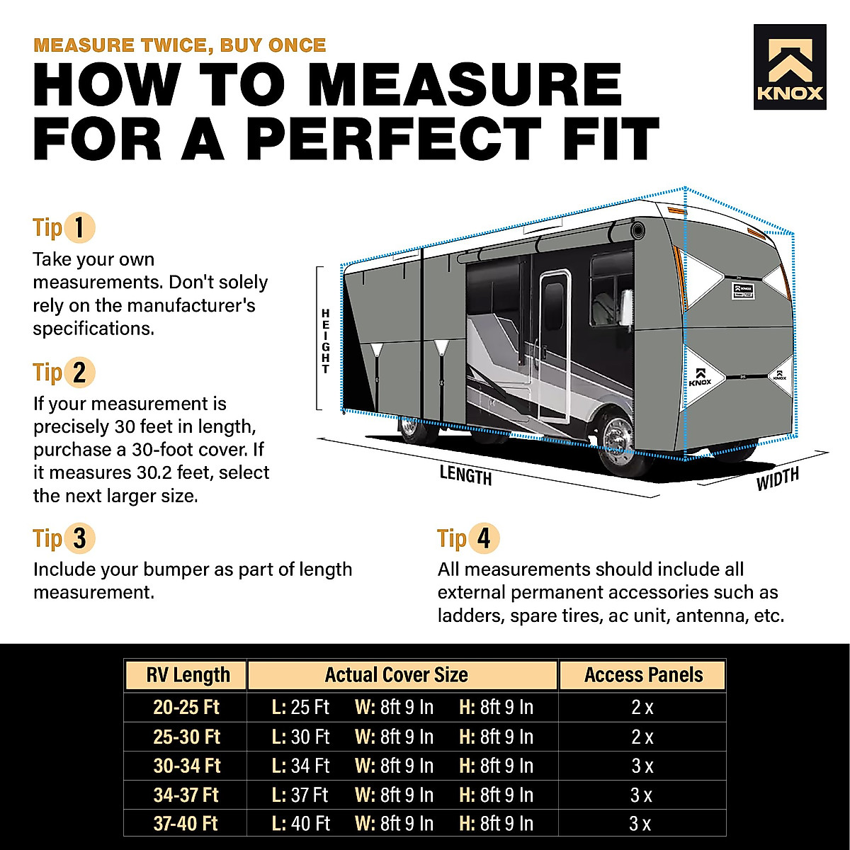 3rd Gen Motorhome RV Cover Class A, Anti-Tear 7 Layer APEX Fabric, Superior Class A Motorhome Cover, Camper RV Trailer Cover Includes Ladder Cover, Tire Covers, and Gutter Covers - Size 20-25 ft
