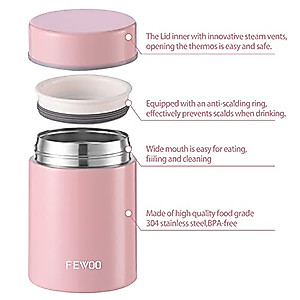 FEWOO Food Containers,13.5oz Soup Thermos+47oz Bento Box,Lunch Box with Bag for Kids Adult,Leak Proof Food Jar for School Office Picnic Travel Outdoors (Pink)