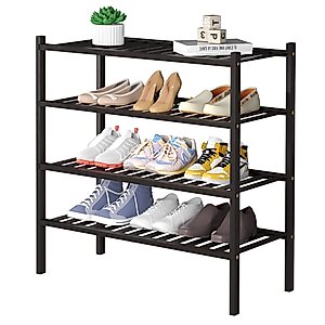 ROMGUAR CRAFT 4 Tier Bamboo Shoe Rack for Closet Free Standing Wood Shoe Shelf for Entryway Small Space Stackable 27"x11"x26" (Brown)