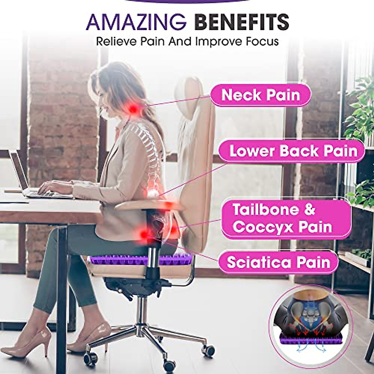 Extra Large Gel Seat Cushion for Long Sitting, Back Pain, Sciatica, Tailbone Pain, Hip Pressure Relief - Egg Sitting Gel Cushion for Office Chair Cushion, Car Seat, Wheelchair Cushion, 2 Covers