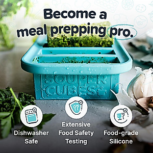 Souper Cubes 1/2 Cup Silicone Freezer Molds - Silicone Soup Freezer Trays with Lids for Freezing Food, Salsa, Broth, Baby Food and More - Silicone Freezer Tray with Lid - Aqua – 2-Pack