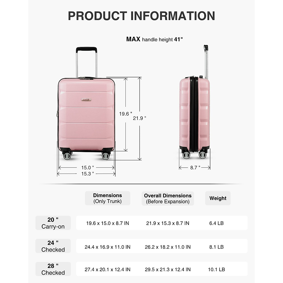 LUGGEX Purple Luggage Sets 3 Piece for Women - Expandable Carry on Luggage Set with Spinner Wheels - Lightweight Fashion Travel Companion