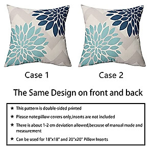 Outdoor Waterproof Throw Pillow Covers 18x18 Inch Teal and Turquoise Dahlia Flower Outdoor Decor Accent Pillows for Patio Furniture Set of 2