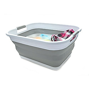 SAMMART 41L(10.8 gallon) Collapsible Plastic Laundry Basket-Foldable Pop Up Storage Container/Organizer-Portable Washing Tub-Space Saving Hamper, Water capacity: 32L (8.4 gallon) (Rectangular, Grey)