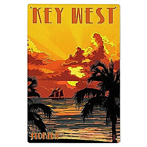 Lantern Press 6x9 Inch Wood Sign, Ready to Hang Wall Decor, Key West, Florida, Sunset and Ship