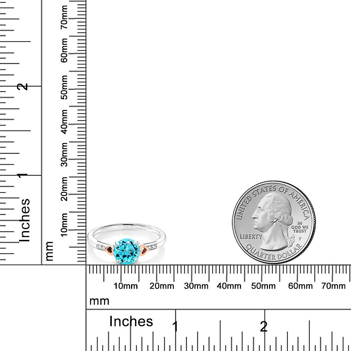 Gem Stone King 925 Sterling Silver and 10K Rose Gold Round Swiss Blue Topaz with Diamond Accent Engagement Ring For Women (1.41 Cttw, Gemstone Birthstone, Available In Size 5, 6, 7, 8, 9)