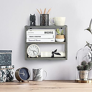 MyGift 2-Tier Small Wall Shelf, Vintage Gray Wood Hanging Display Floating Shelves