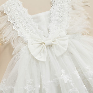 Newborn Baby Girl Lace Tassel Dress Ruffles Sleeve Backless Princess Tutu Dresses Sundress with Bowknot