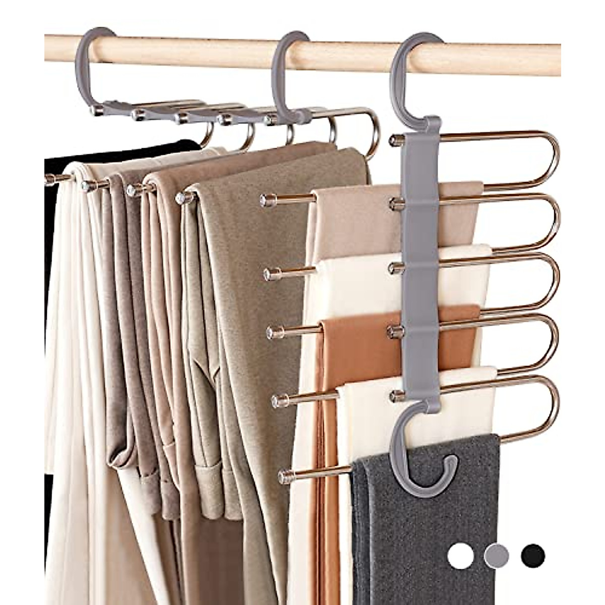 AIR&TREE 2 Pack Pants Hangers Space Saving,Anti-Rust Pants Organizer,Durable and Sturdy Installed Hangers for Pants Scarf Jeans Slack Trousers Ties Towels in Closet,5 in 1(Gray)