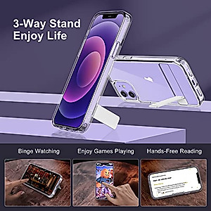 JETech Case for iPhone 12 Mini 5.4-Inch with Stand, Support Wireless Charging, Slim Shockproof Bumper Phone Cover, 3-Way Metal Kickstand (Clear)