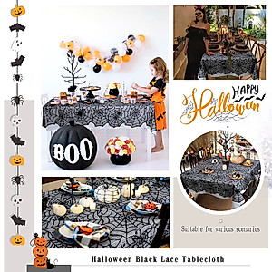 LuoluoHouse Black Lace Tablecloth 54x72 Inch Halloween Tablecloths Spider Cobweb Table Cover for Masquerade Dinner Party Scary Movie Nights Table Decorations