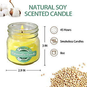 Citronella Candles Outdoor 2 Pack,16oz Large Citronella Candles Set Organic Soy Candles, Citronella Candles Indoor,Mason Jar Candles for Garden,Patio,Yard,Home Balcony,Backyard,Home, Summer Camping
