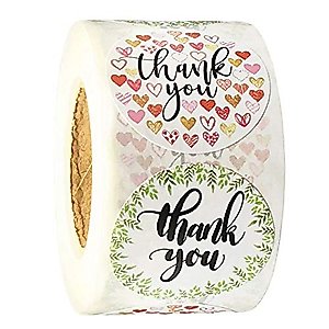 500 Pcs Thank You Stickers Roll- 1.5 inch Circle Self Adhesive 2 Designs Kaleidoscope Thank You Label Stickers for Bags Envelopes Boxes Bubble Mailers Seals