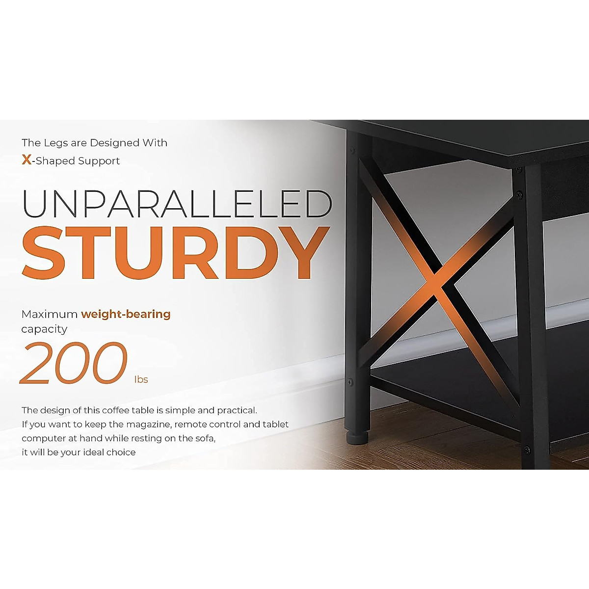 GreenForest Coffee Table Large 43.3 x 23.6 inch with Storage Shelf for Living Room, Easy Assembly, Black