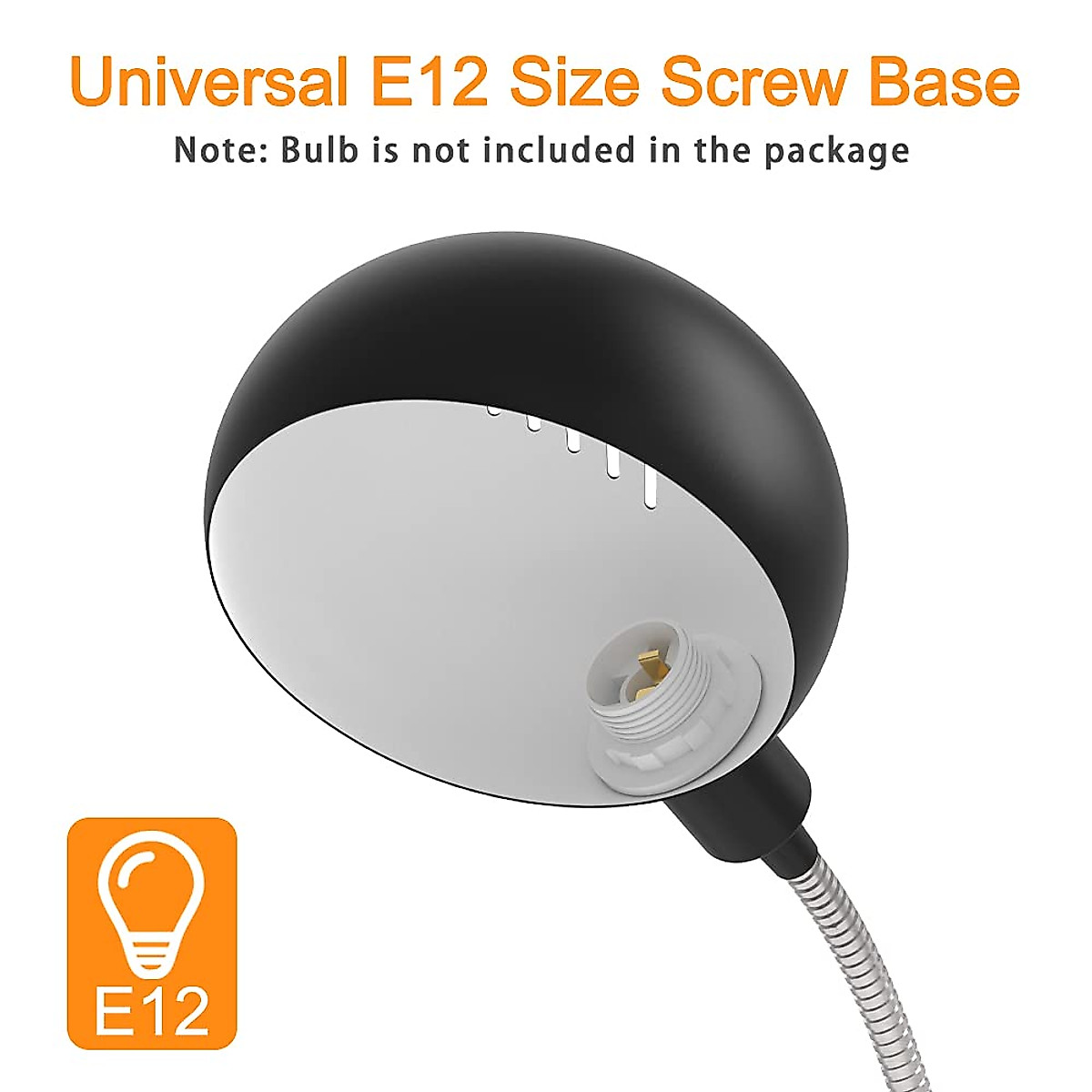 LEPOWER Metal Desk Lamp, Flexible Goose Neck Table Lamp, Eye-Caring Study Desk Lamp with E12 Lamp Base, Adjustable Desk Lamp for Living Room, Bedroom, Study Room and Home Office (Black)