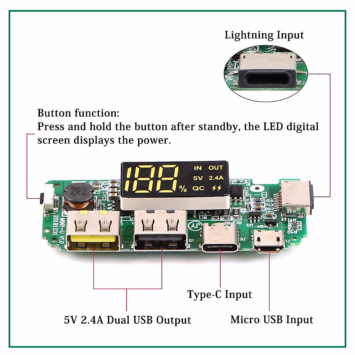 WSDMAVIS 1Pcs 18650 Charger Board Lithium Battery Charging Module Dual USB 5V 2.4A MiniType-C Power Bank Module DIY with Overcharge Overdischarge Short Circuit Protection LED Display
